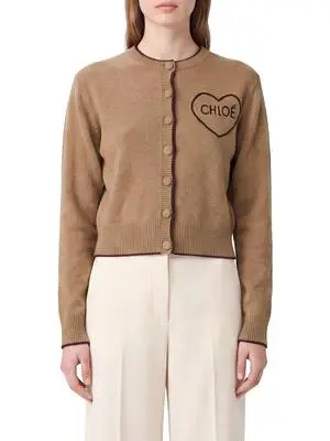 Chloé Jacquard Logo Wool And Cashmere Cardigan - Brown