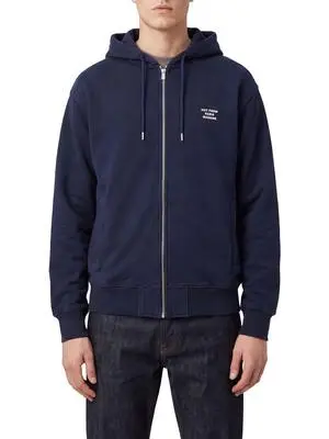 Drole De Monsieur Cotton Zip-up Hoodie With Embroidered Logo - Blue
