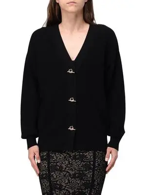 Elisabetta Franchi V-neck Viscose Blend Cardigan With Dropped Shoulders And Hook-and-eye Closure - Black