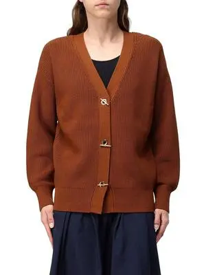 Elisabetta Franchi Elisabetta Franchi V-Neck Viscose Blend Cardigan With Dropped Shoulders And Hook-and-Eye Closure Earth