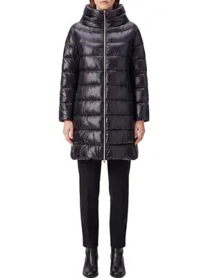 Herno Long Quilted Nylon Puffer Coat With High Neck And Down Padding - Black