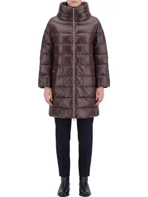 Herno Long Quilted Nylon Puffer Coat With High Neck And Down Padding - Brown