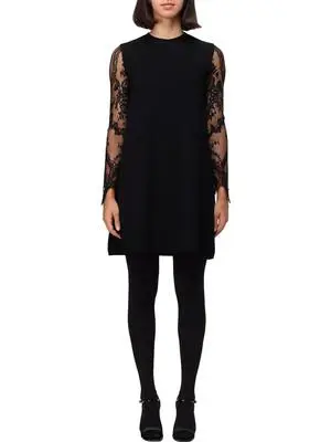 Valentino Garavani Mini Sheath Dress In Viscose Knit With Lace Details - Black