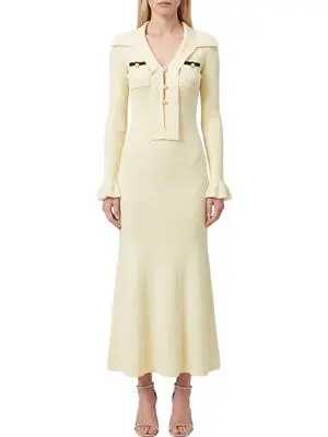 SELF-PORTRAIT Slim Fit Knit Midi Dress With Jewelled Buttons And Shawl Collar