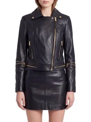 Elisabetta Franchi Slim-fit Leather Biker Jacket With Asymmetrical Zip - Black