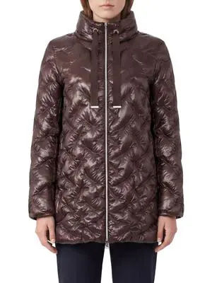 Herno Slim Fit Long Quilted Nylon Puffer Coat With High Neck And Zip - Brown