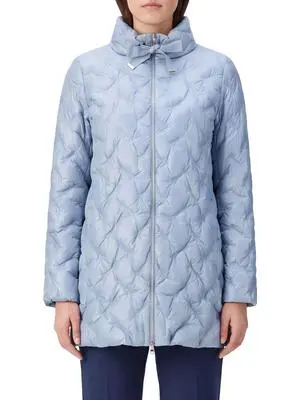 Herno Slim Fit Long Quilted Nylon Puffer Coat With High Neck And Zip - Sky Blue