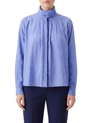 FORTE_FORTE Cotton And Silk Blend High-neck Long-sleeved Shirt - Blue