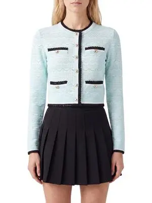 SELF-PORTRAIT Pointelle-knit Cotton Cardigan - Green