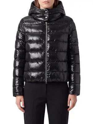 Herno Short Water-repellent Quilted Nylon Down Jacket With Hood - Black