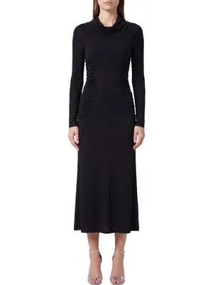 VICTORIA BECKHAM Asymmetric Long-sleeve Jersey Midi Dress