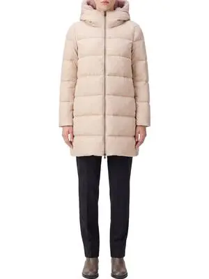Herno Quilted Nylon Knee-length Down Jacket With Hood - Beige