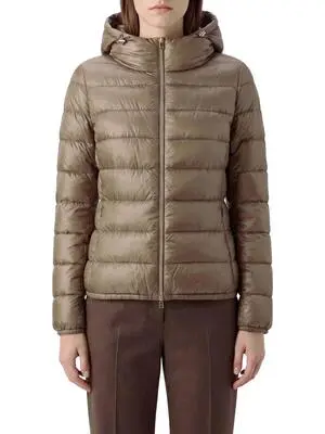 Herno Slim Fit Waterproof Nylon Down Jacket With Hood And Metal Zip - Beige