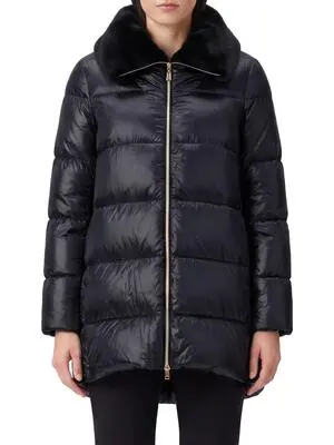Herno Water-repellent Quilted Nylon Short Down Jacket With Fur Collar - Black