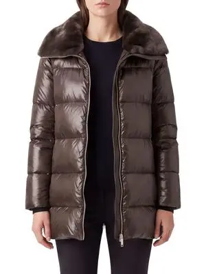 Herno Water-repellent Quilted Nylon Down Jacket With Fur Collar - Brown