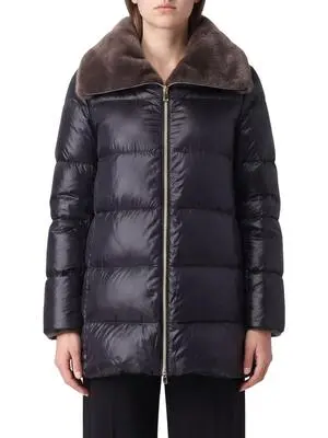 Herno Water-repellent Quilted Nylon Short Down Jacket With Fur Collar - Grey