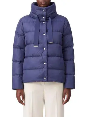 Herno Short Quilted Polyester Down Jacket With High Collar And Buttons - Blue
