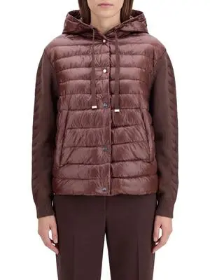 Herno Short Waterproof Nylon Down Jacket With Hood And Ribbed Cuffs - Brown