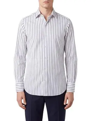TOM FORD Striped Slim Fit Cotton Shirt With French Collar And Long Sleeves - White