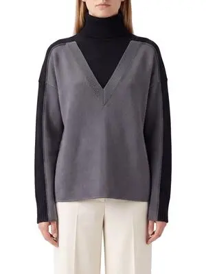 MAISON MARGIELA V-neck Color Blocked Sweater - Black