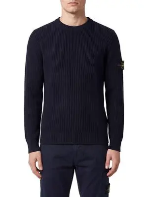 Stone Island Ribbed Crew Neck Pullover - Navy