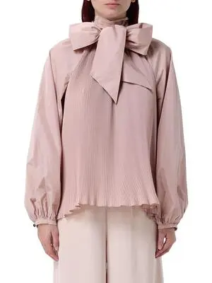 Max Mara Pleated Silk-blend Blouse With Scarf-neck - Beige