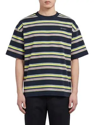 Marni Relaxed Fit Striped Cotton T-shirt With Contrast Logo - Multicolor