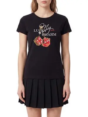 Liu Jo Slim Fit Cotton T-shirt With Graphic Print And Contrast Logo - Black