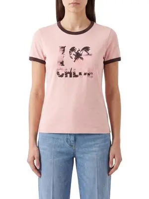 Chloé Chloé Slim Fit Printed Cotton T-Shirt Pink