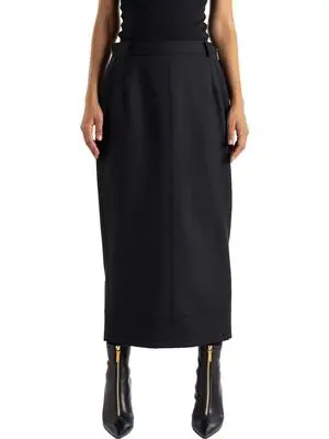 Thom Browne High-waisted Wool Pencil Skirt With A Midi Length And Back Slit - Black