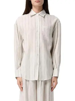 ELEH Relaxed Fit Striped Linen Blend Shirt With French Collar - Beige