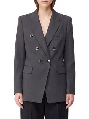 Pinko Double-breasted Viscose-blend Blazer With Peak Lapels - Grey