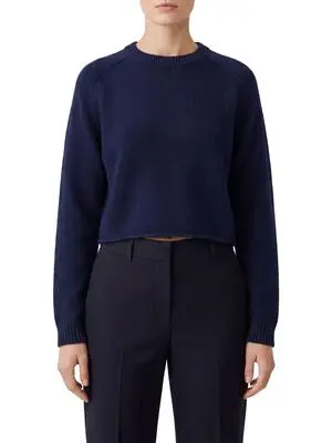 LISA YANG Cropped Ribbed Pullover Sweater - Navy