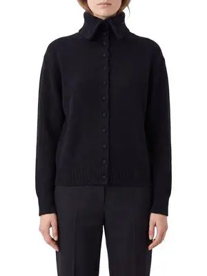LISA YANG Relaxed Fit Pure Cashmere High Neck Cardigan - Black