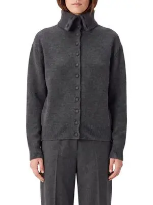 LISA YANG Relaxed Fit Pure Cashmere High Neck Cardigan - Grey