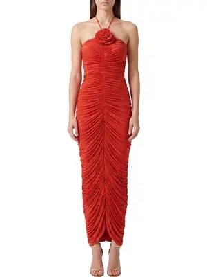 Magda Butrym Jersey Sheath Midi Dress With Halter Neck And Flower - Red