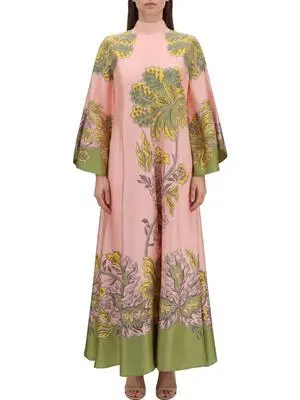 La DoubleJ Magnifico Long Silk Tunic With Floral Print And High Neck - Pink