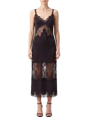 Pinko Satin Slip Midi Dress With V-neck And Thin Straps - Brown