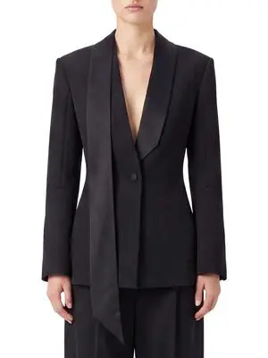 Attico Slim Fit Virgin Wool Blazer With Satin Shawl Collar - Black