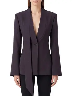Attico Slim Fit Virgin Wool Blazer With Satin Shawl Collar - Violet