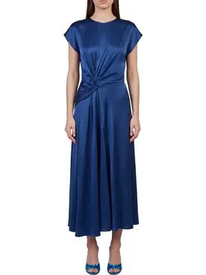 Victoria Beckham Aria Asymmetrical Ruched-waist Midi Dress - Blue