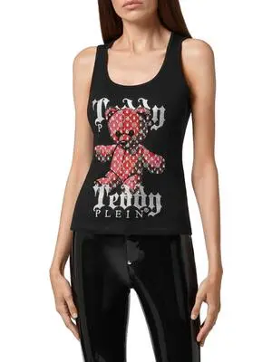 Philipp Plein Teddy Bear Print Square Neck Tank Top - Black