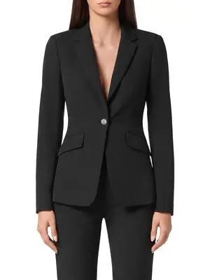 Philipp Plein Single-breasted Cropped Crêpe Blazer With Skull Print And Rhinestones - Black