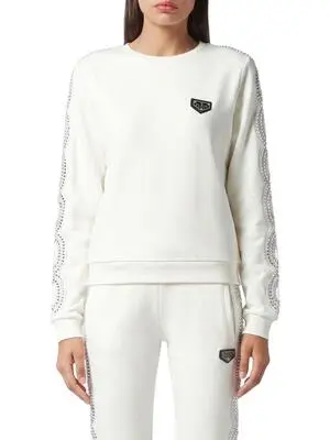 Philipp Plein Crewneck Jersey Jumper With Rhinestone Embroidery - Ivory