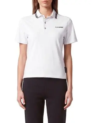 PLEIN SPORT Slim Fit Short Sleeve Polo Shirt With Printed Logo - White