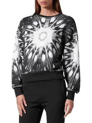 PLEIN SPORT Cotton Crewneck Sweatshirt With Abstract Logo Print - Black