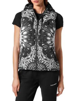 PLEIN SPORT Padded Nylon Gilet With Hood And Graphic Print