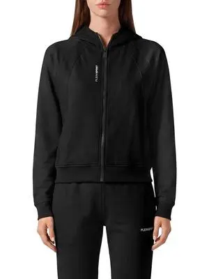 PLEIN SPORT Slim Fit Hooded Zip-up Jersey Sweatshirt - Black