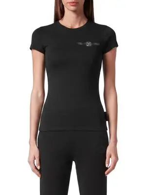 PLEIN SPORT Slim Fit Jersey T-shirt With Contrast Logo - Black