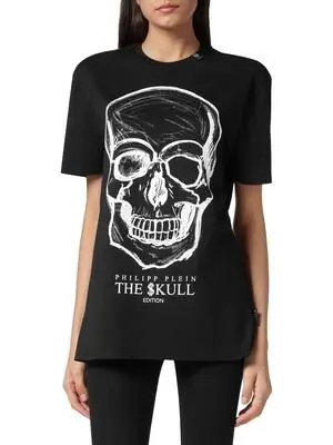 Philipp Plein Skull Jersey T-shirt With Contrast Logo Print - Black